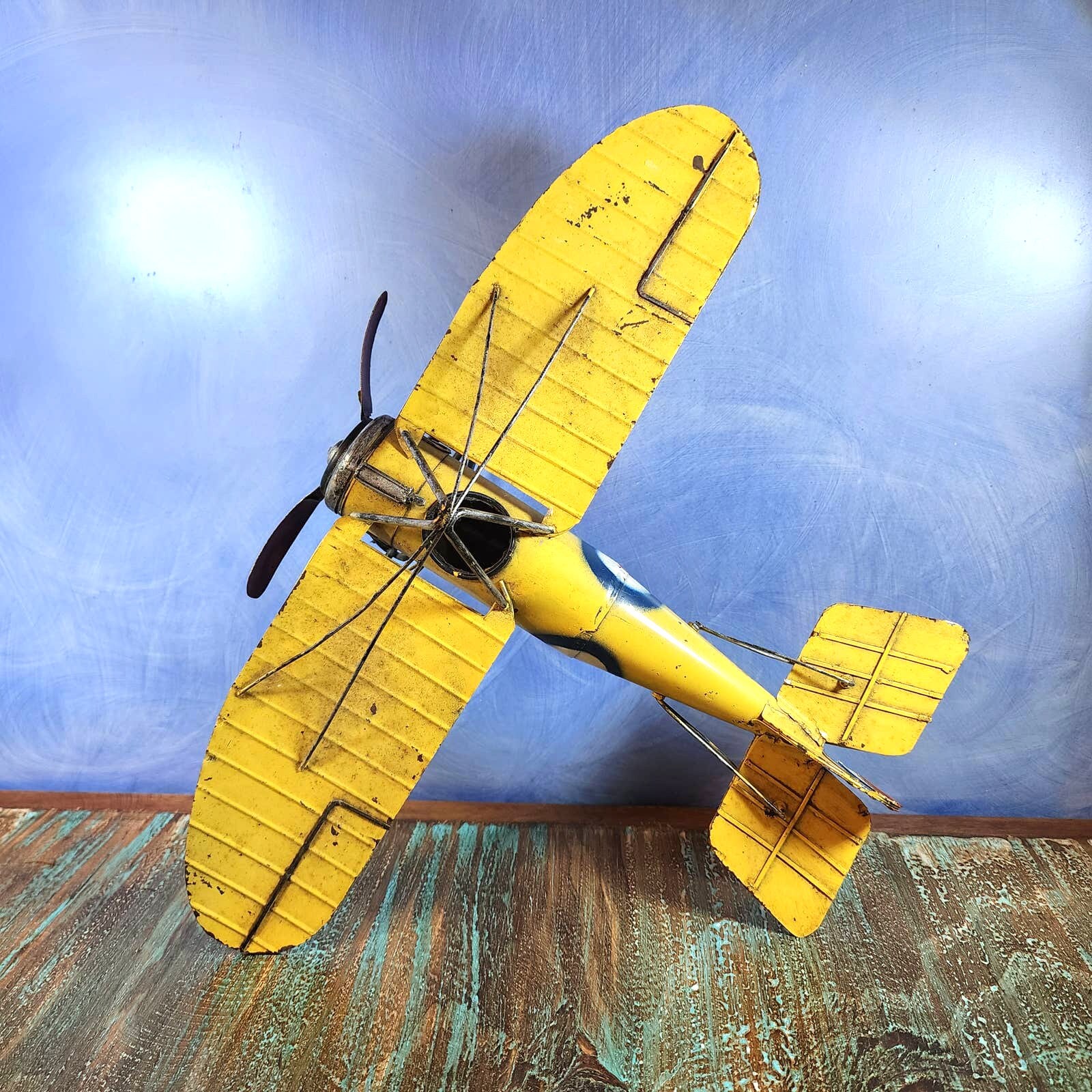 Vintage Metal Yellow Toy Airplane Model With Propeller Bullseye Marks ...