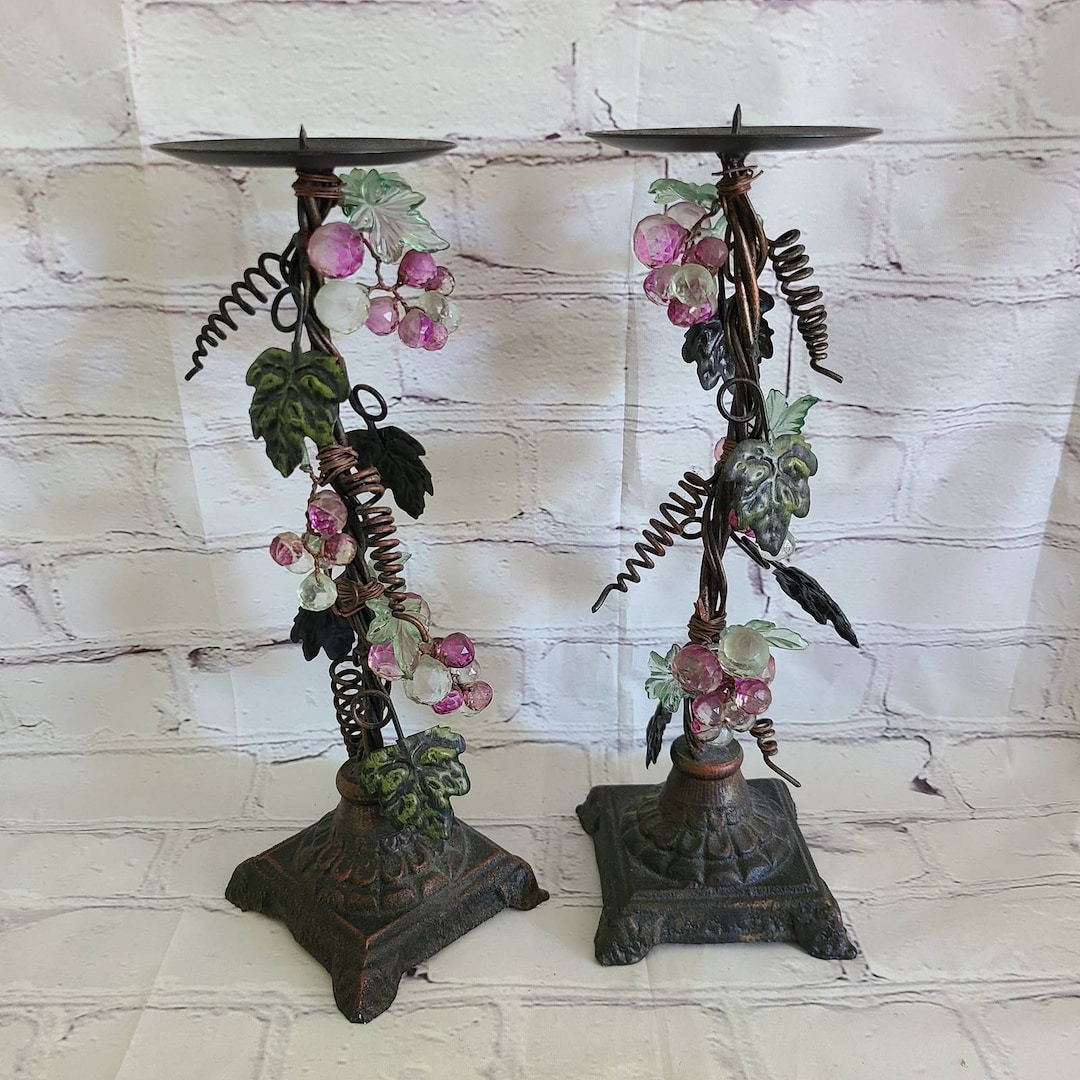 Set/2 Iron/metal Grapevine Pillar Candle Holders With Acrylic Lucite ...