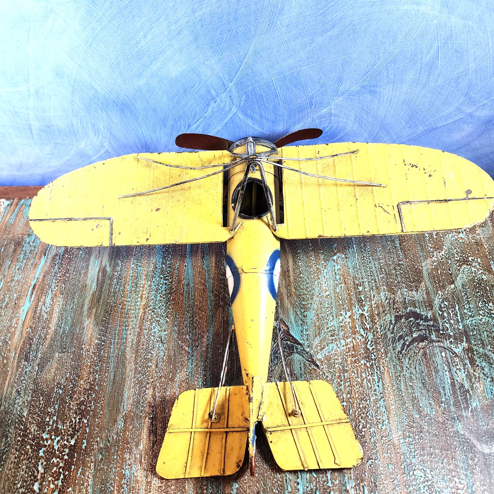 Vintage Metal Yellow Toy Airplane Model With Propeller Bullseye Marks ...