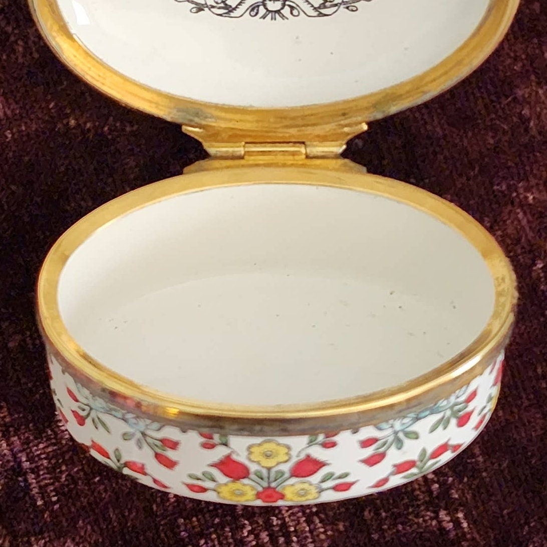 Vintage English Halcyon Days Enamel Trinket Box | Hand-painted Floral ...