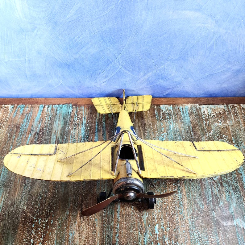 Vintage Metal Yellow Toy Airplane Model With Propeller Bullseye Marks ...