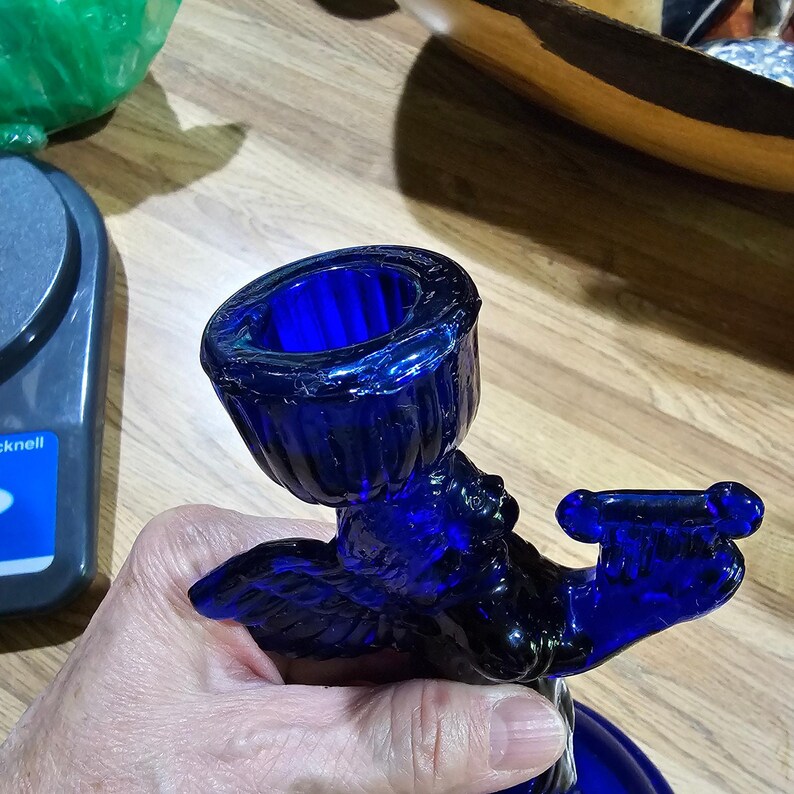 Vintage Cobalt Blue Glass Angel Candlestick Holders | Harp Figurines - Etsy