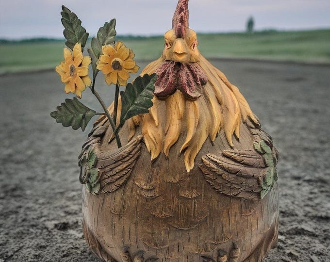 Vintage Round Bottom Rooster Fall Colors Farmhouse Decor Metal Flowers ...