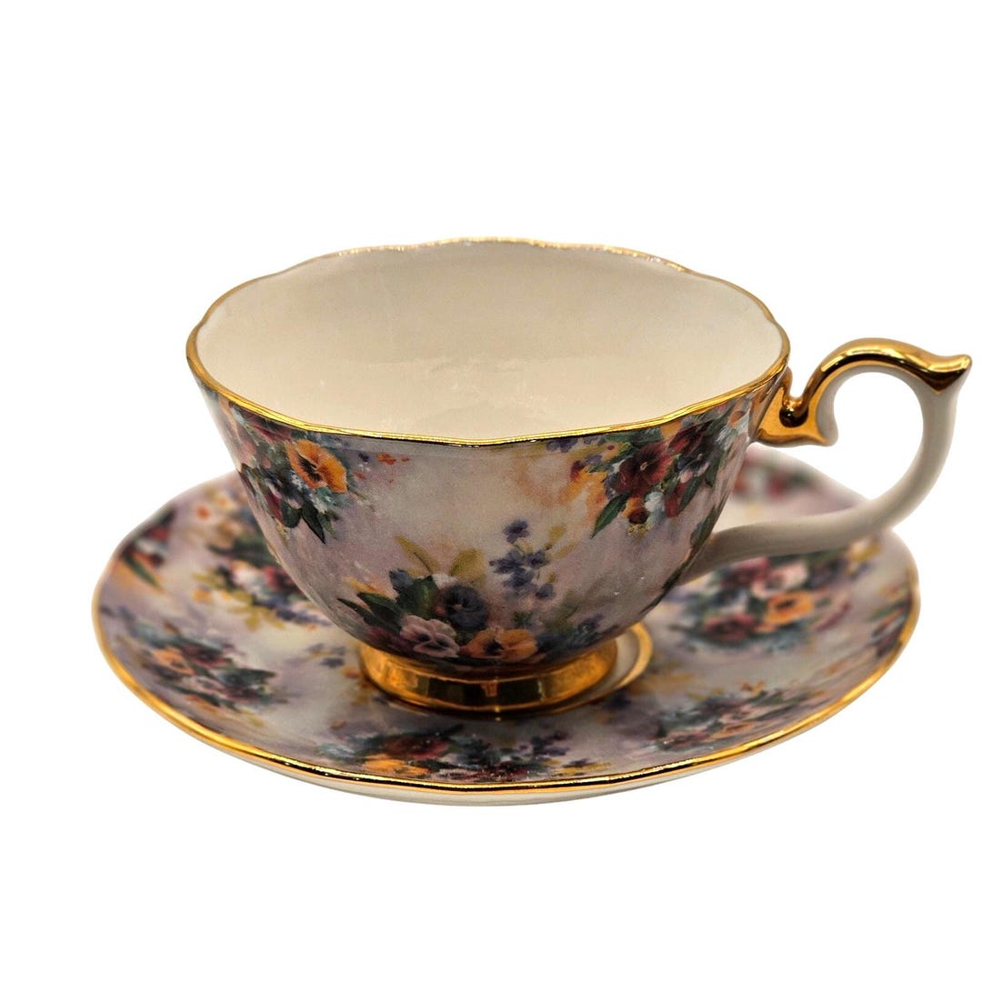 Vintage Bradford Editions Lena Liu "joyful" Floral Teacup & Saucer Set ...