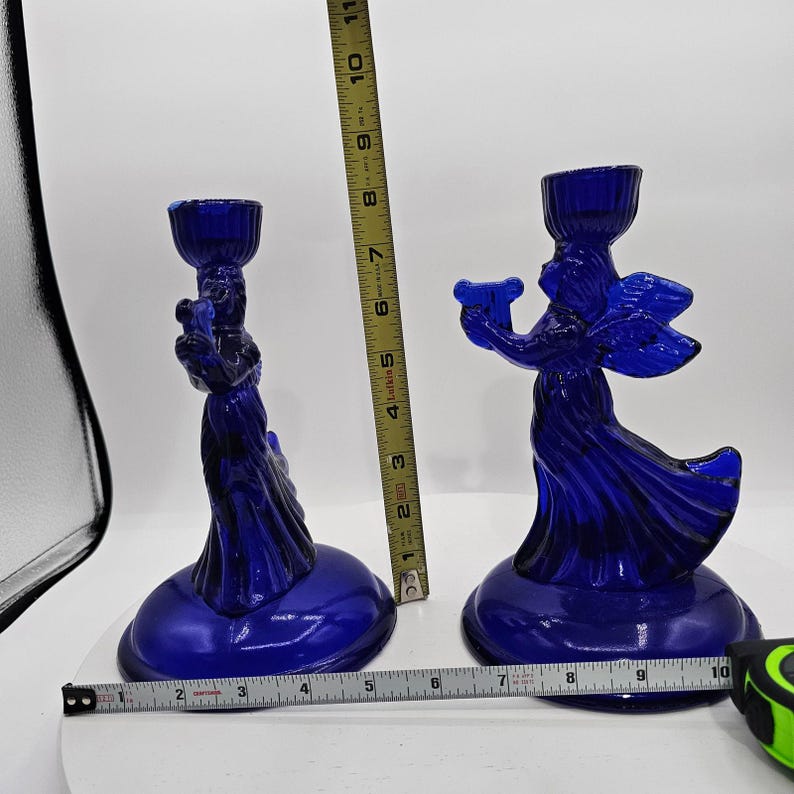 Vintage Cobalt Blue Glass Angel Candlestick Holders | Harp Figurines - Etsy