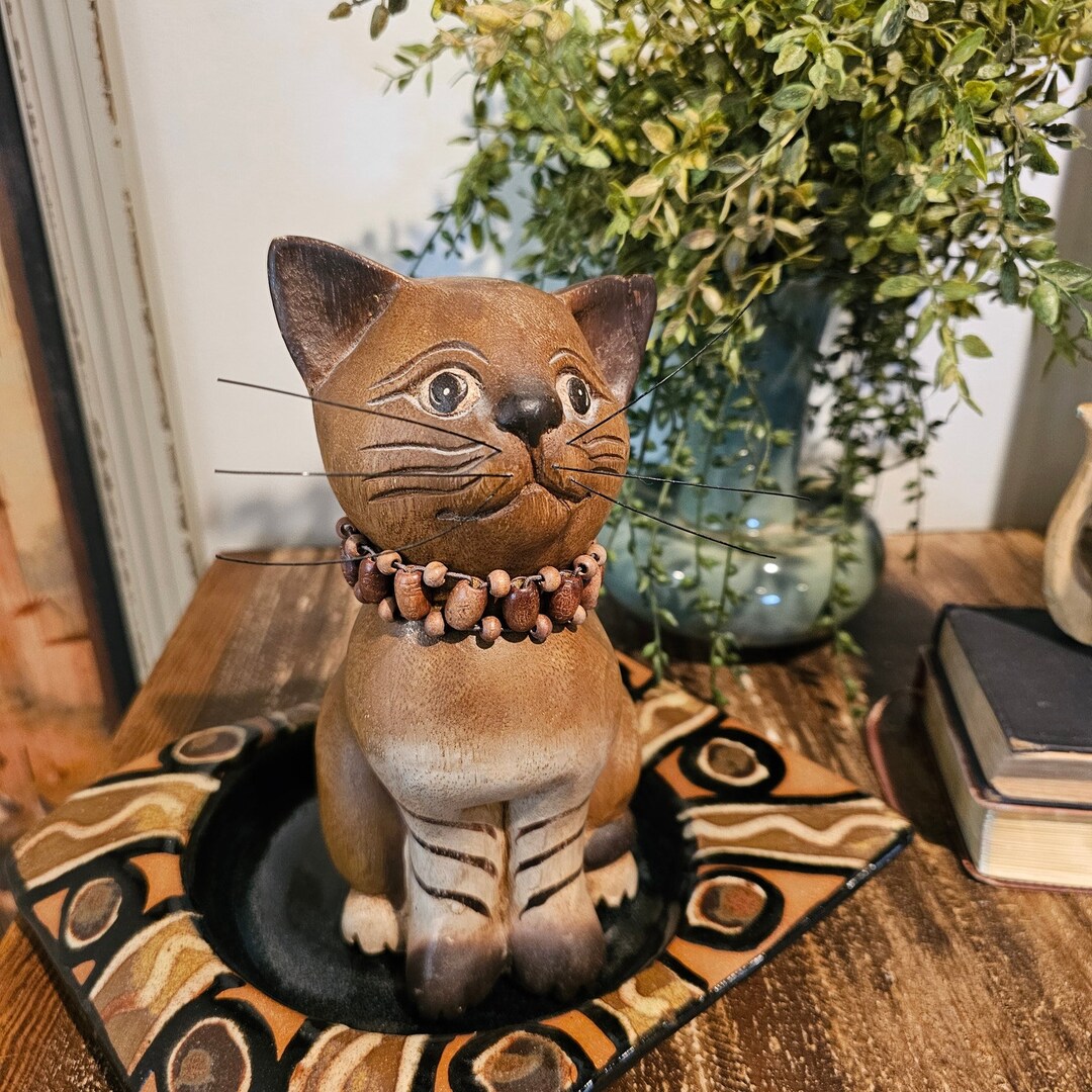 Hand-painted Vintage Kitty Ally Cat Sculpture - Whimsical Folk Art ...