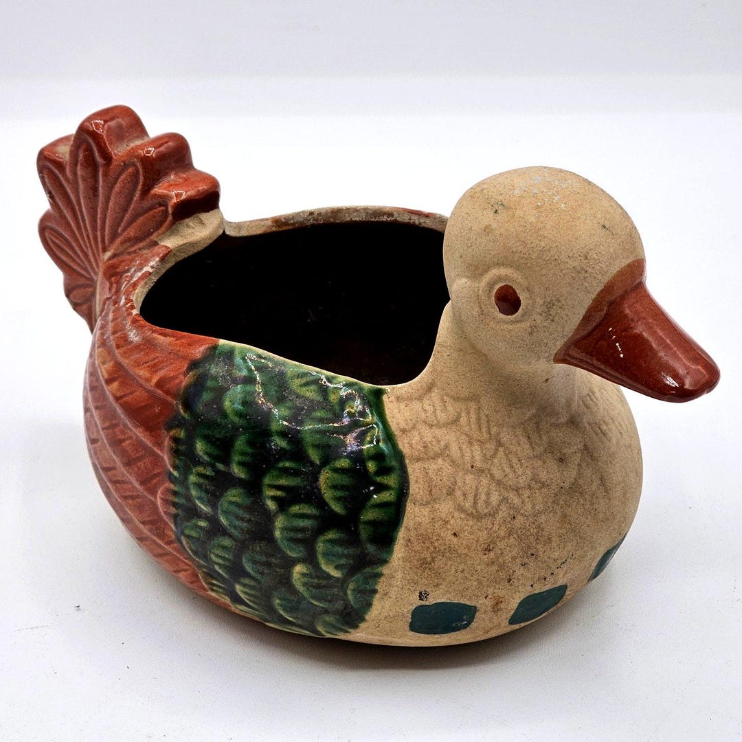 Vintage Duck Pottery Planter - Cute Garden Decor, Retro Boho Primitive ...