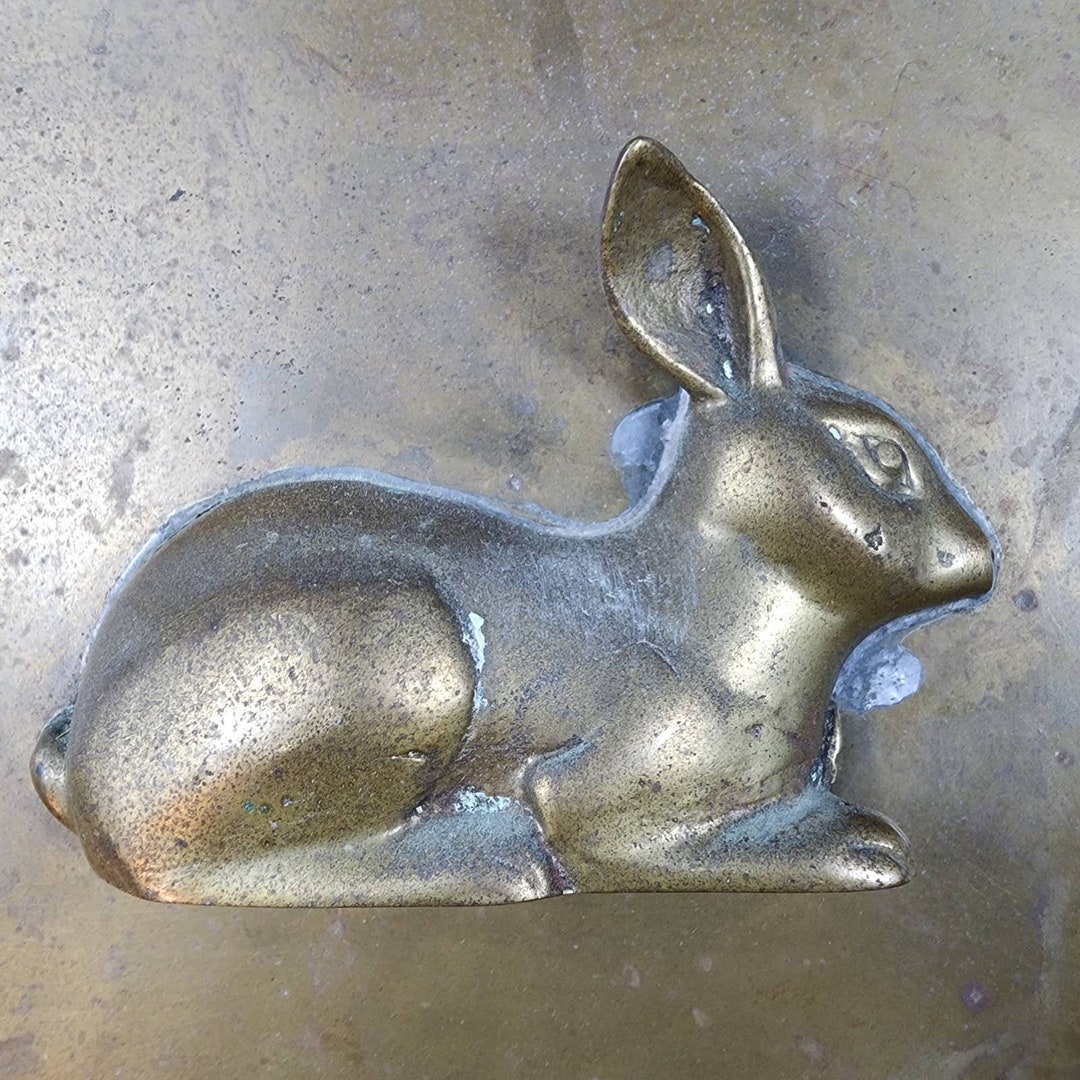 Vintage Solid Brass Bunny Rabbit Two-demensional Square Plate Decor 8. ...
