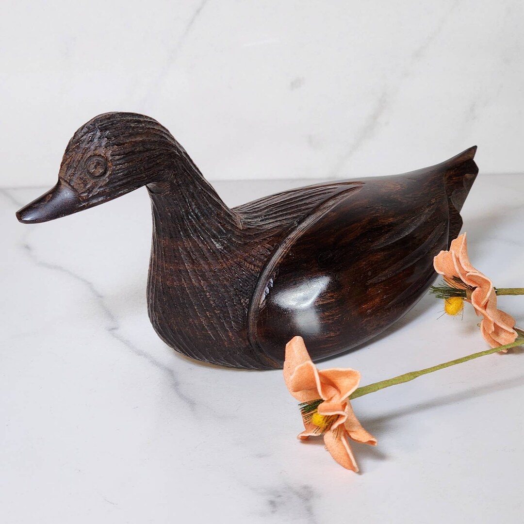 Vintage Solid Wood Hand Carved Polished Small Duck Decoy Statue ...