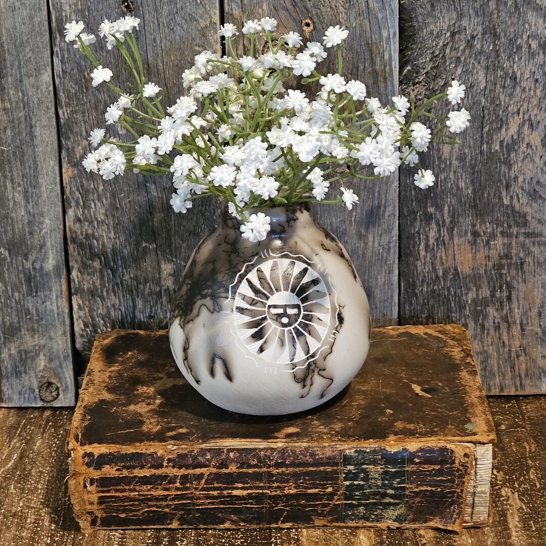 Native American Vase With Traditional Symbols - Handcrafted Navajo Artist V. Sam | Bud Vase ...