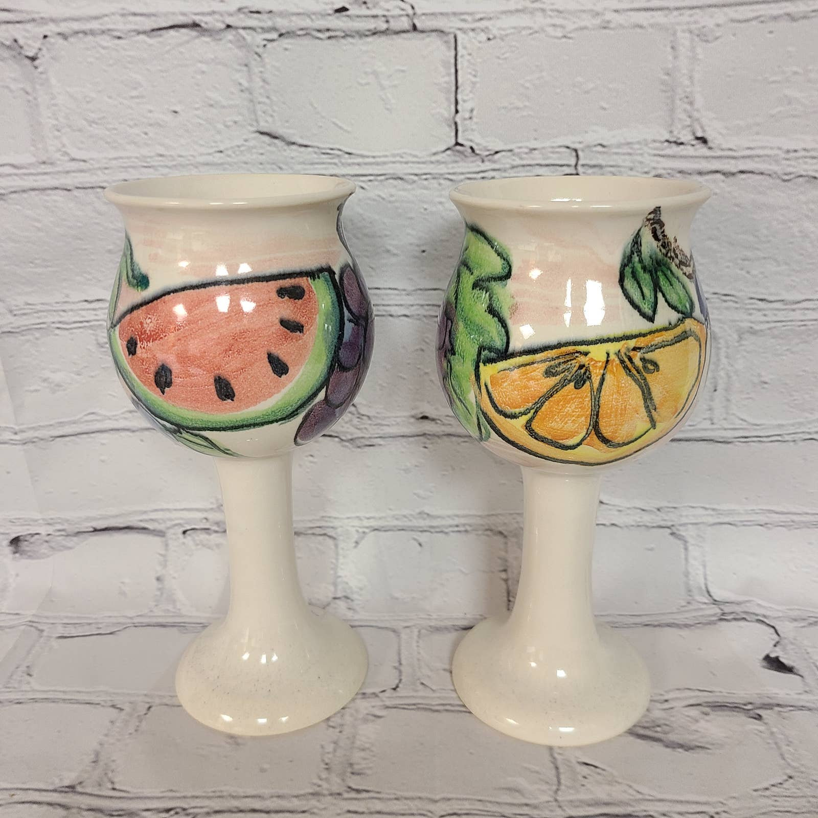 MONICATS Canada 2000 Pottery Globlets/Wine Glasses Entertaining Table ...