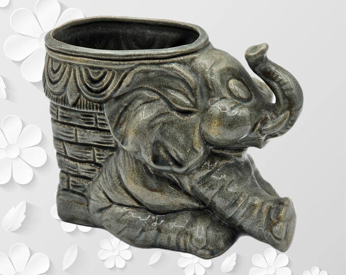 Good Luck Elephant Planter Pot - Vintage Gray Ceramic With Glaze 4.75 ...