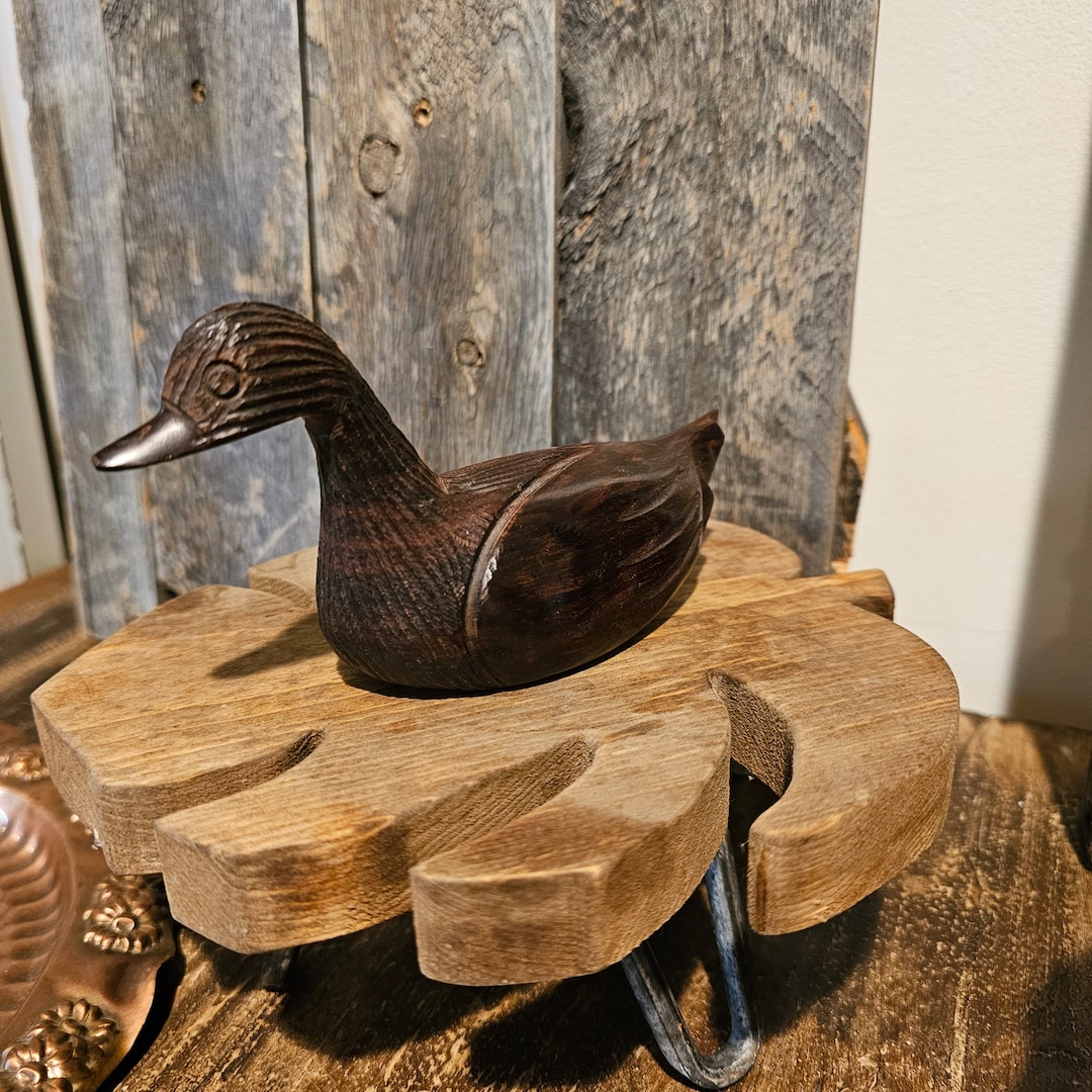 Rustic Wooden Duck Decoy Statue - Vintage Hand Carved Figurine 6x3 ...