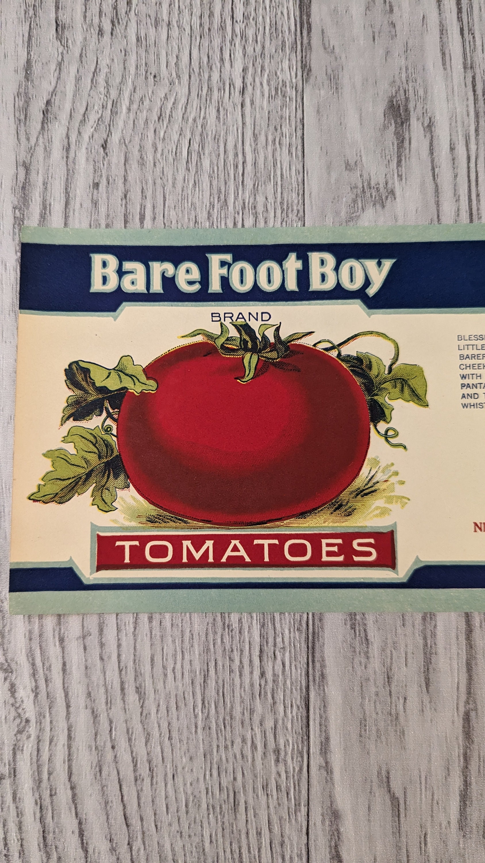 Bare Foot Boy, Tomato Can Label, NOS, New Federal Canning Co - Etsy