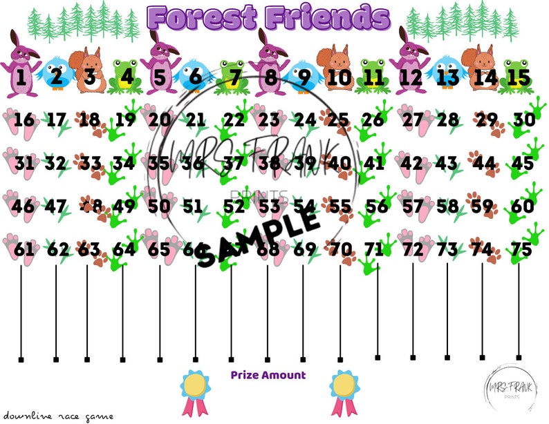 Printable Bingo Card | Forest Friends | Downline Race Game| 75 Ball - Etsy