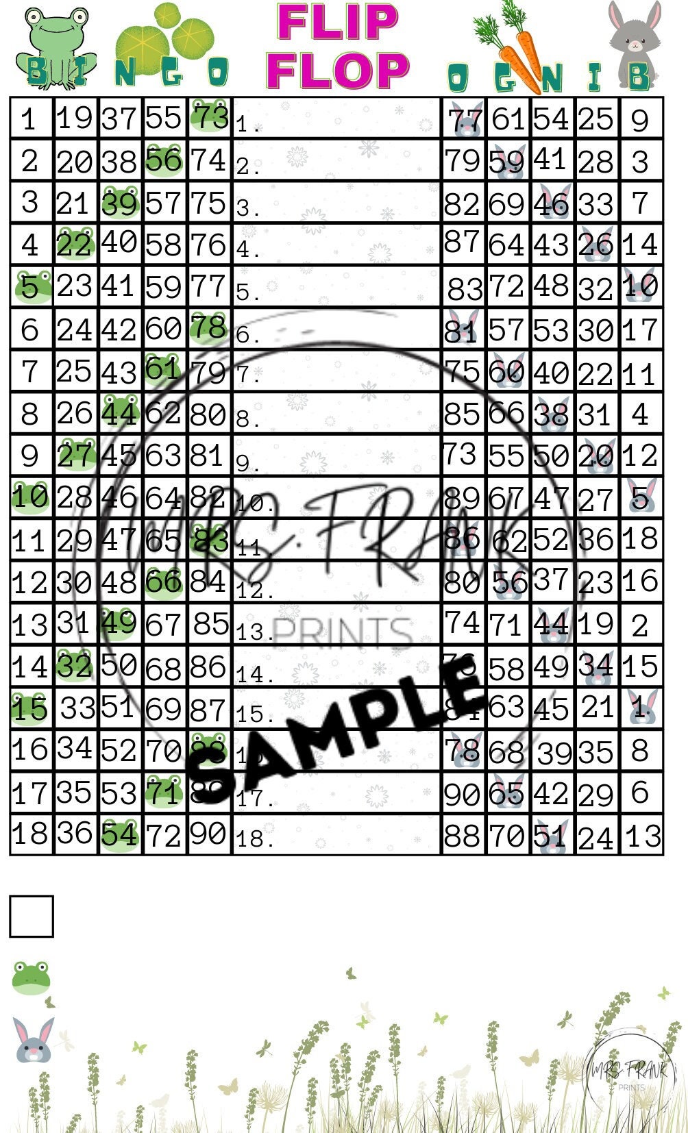 Online Bingo Game Card - Flip Flop 90 Ball Double Sides - Etsy