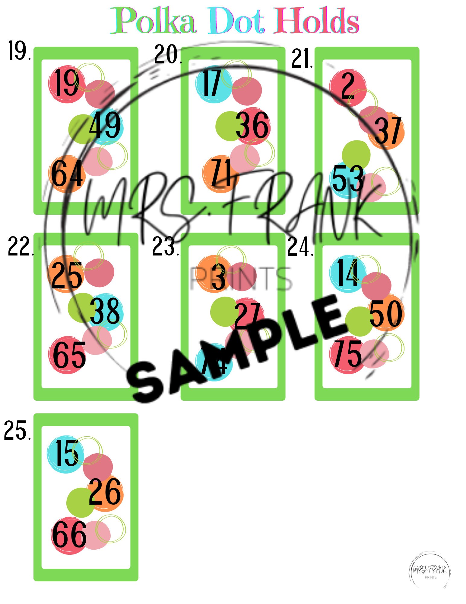 Online Printable 1-75 Bingo Holds Game 75 Ball Polka Dot Holds - Etsy