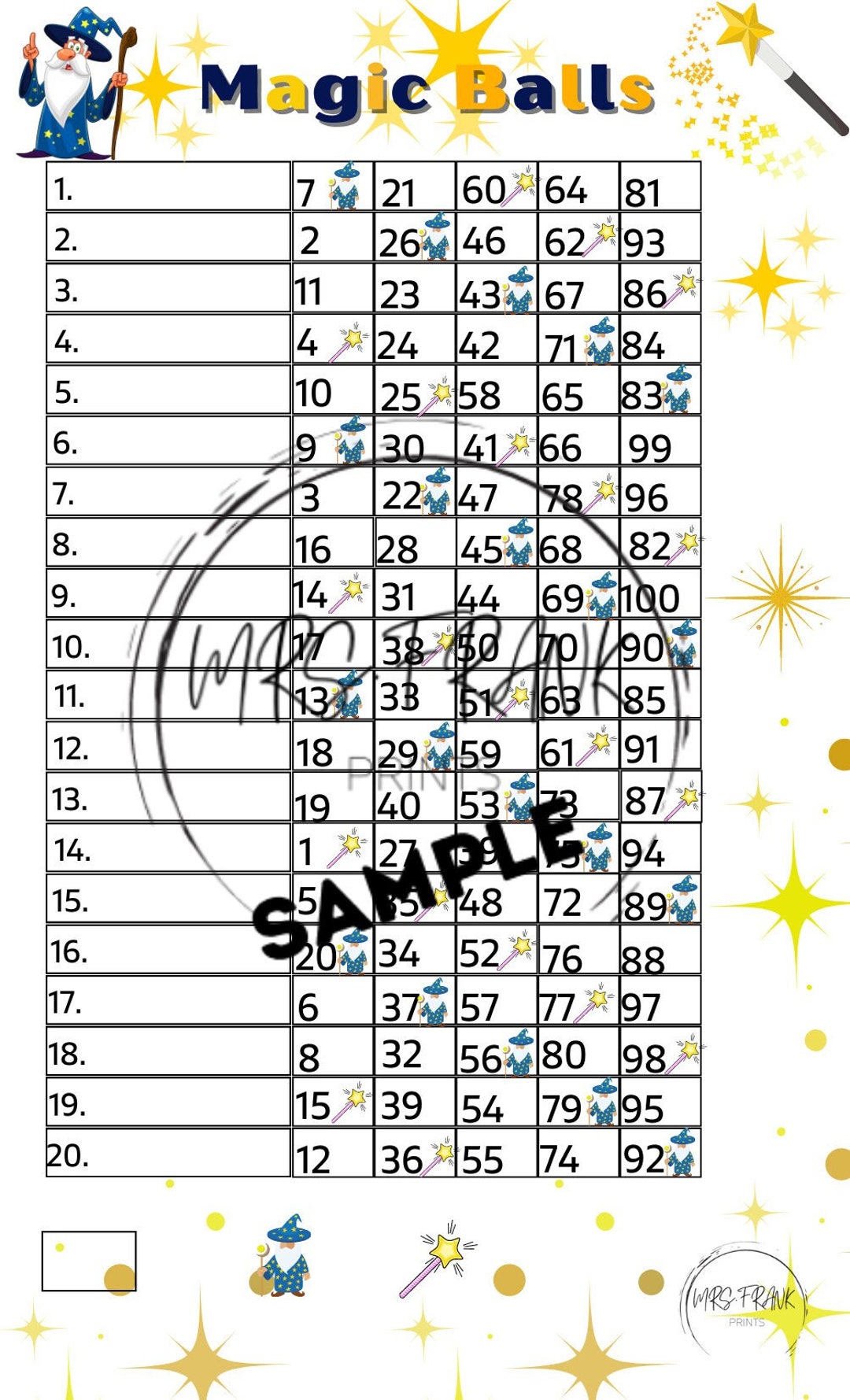 Online Bingo Card - Magic Balls 100 Ball 20 Player Board - Etsy