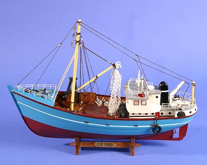 Wooden Ship Ship Cutter Ship Model FISCHERBOOT 015-45 Blue/white 48 Cm ...