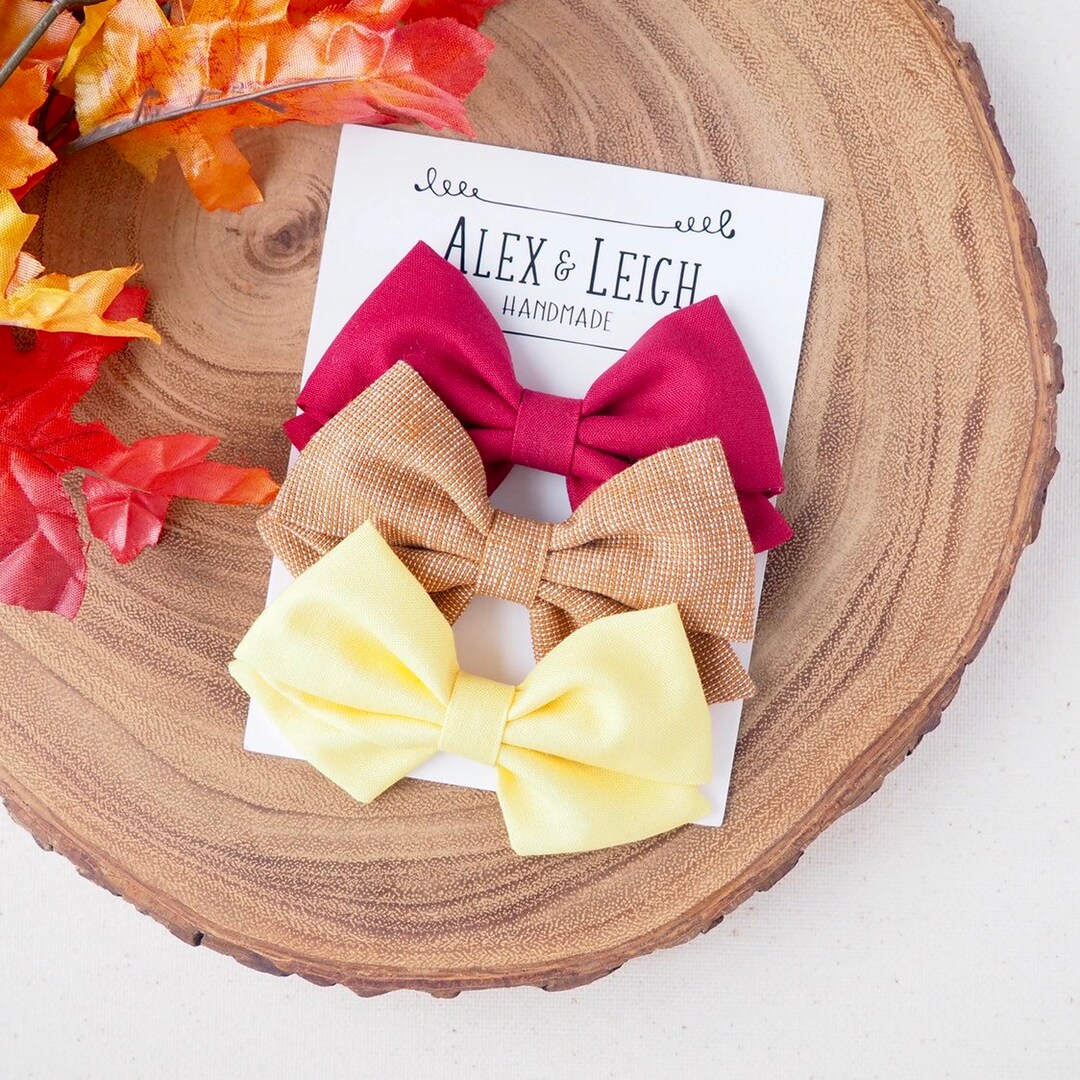 Fall Hair Bows Set - Autumn Fabric Bows - Red Yellow and Brown Fall Bow ...