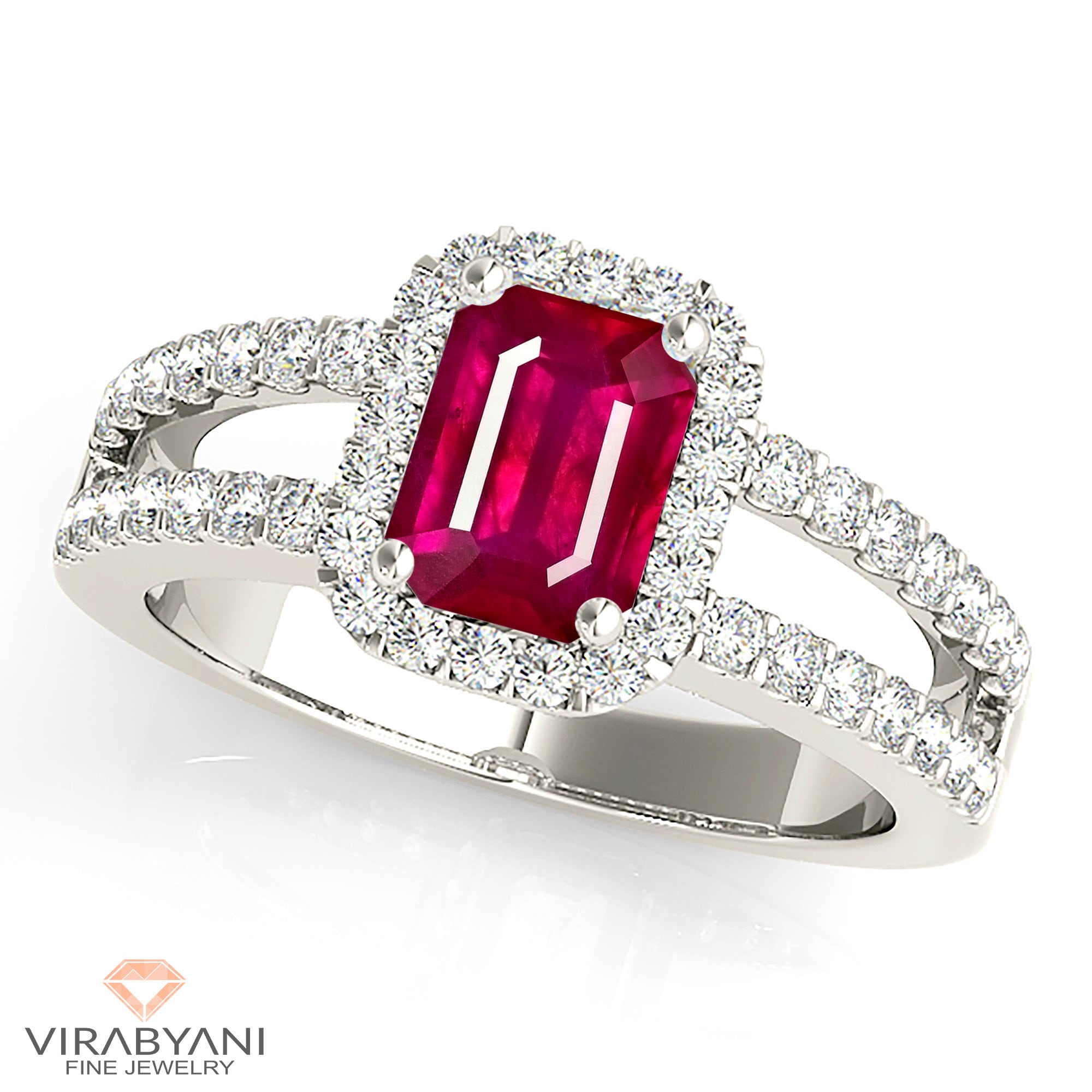 1.20 Ct. Genuine Emerald Cut Ruby Ring With 0.50 Ctw. Diamond - Etsy UK