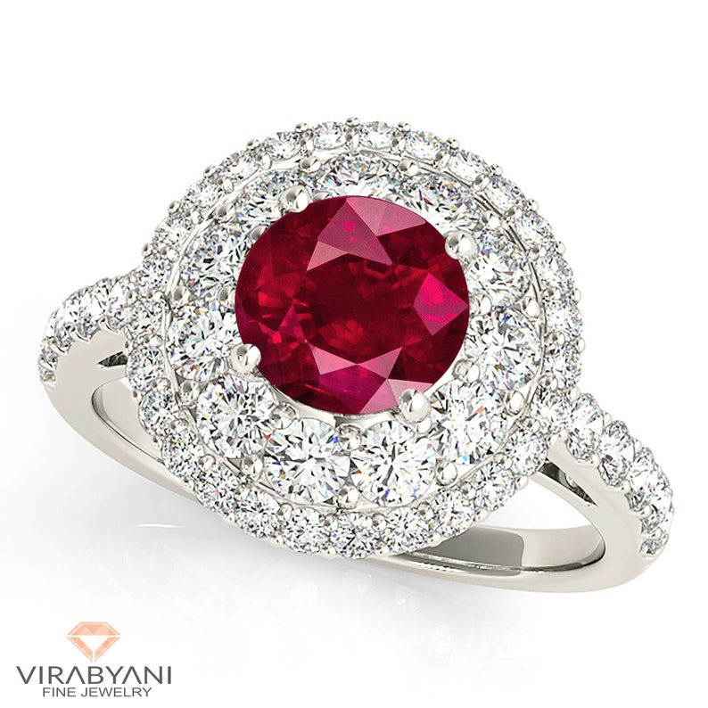 1.35 Ct. Genuine Ruby Ring With 1.00 Ctw. Diamond Double Row - Etsy