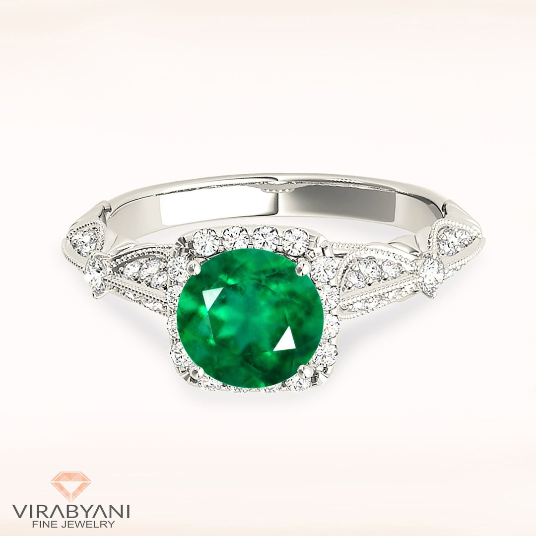 1.14 ct. Echter Smaragd Ring mit 0,35 ctw. Diamant Halo und Vintage ...