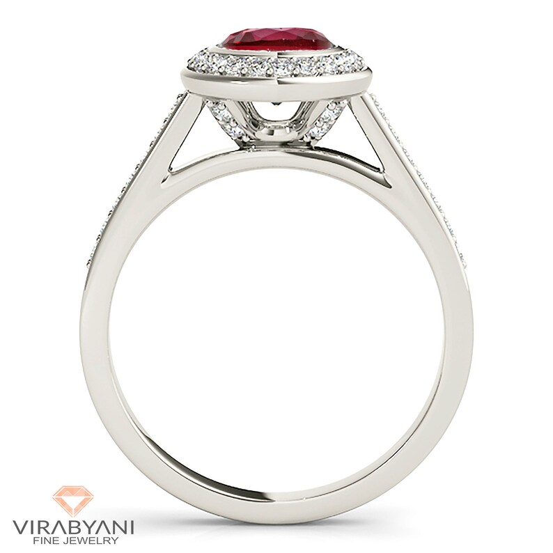 1.35 Ct. Genuine Ruby Ring With 0.25 Ctw. Diamond Halo, Delicate ...