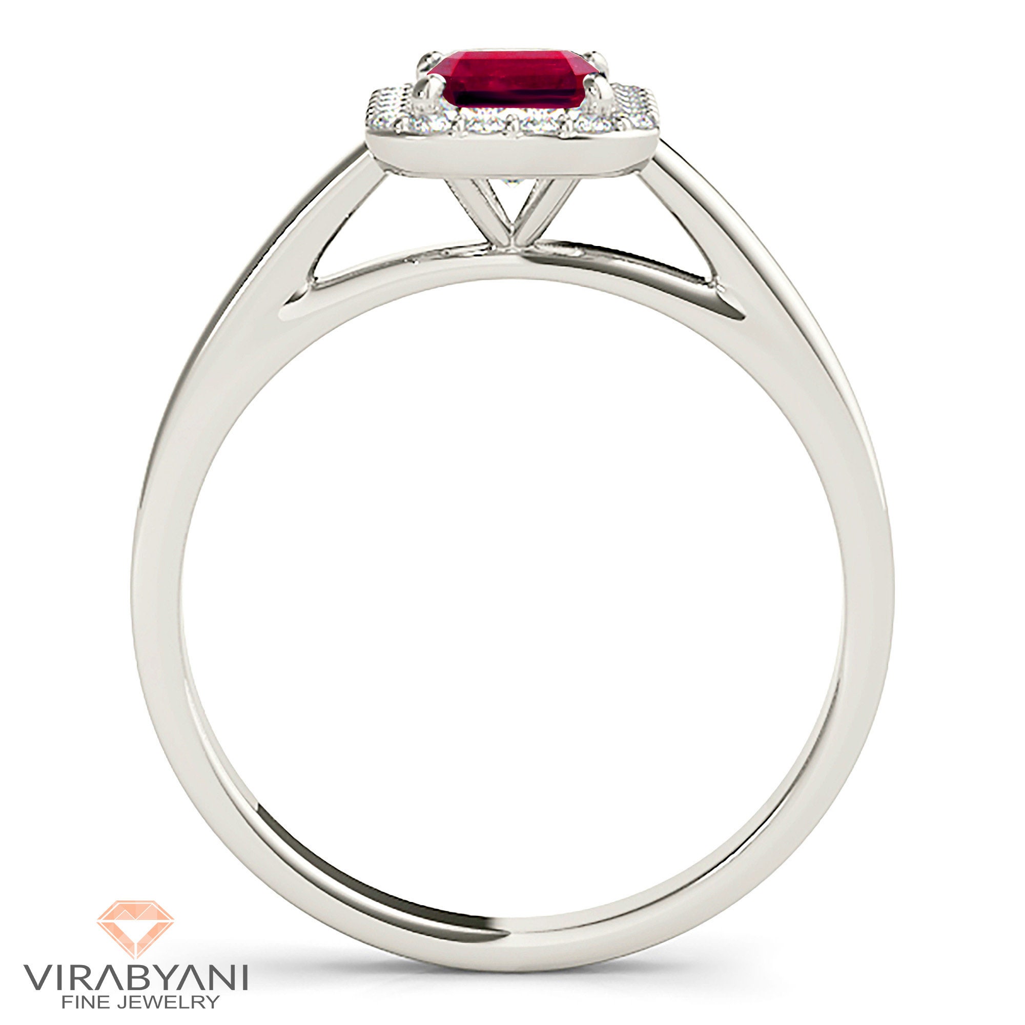 1.20 Ct. Genuine Emerald Cut Ruby Ring With 0.20 Ctw. Diamond - Etsy