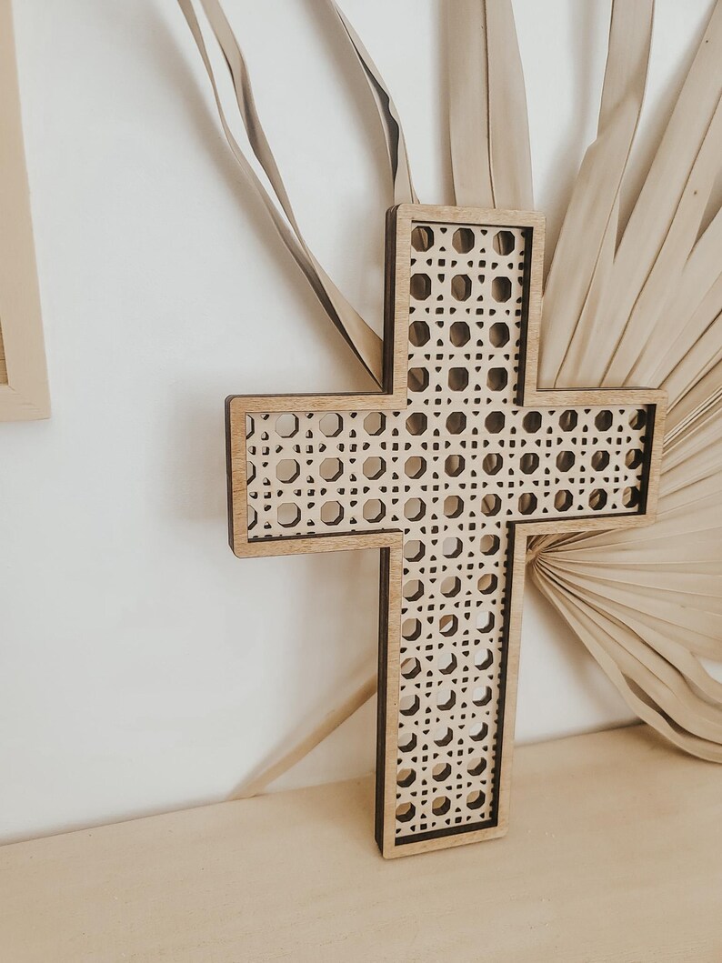 Faux Rattan Wood Cross | Boho Wall Hanging Decor - Etsy