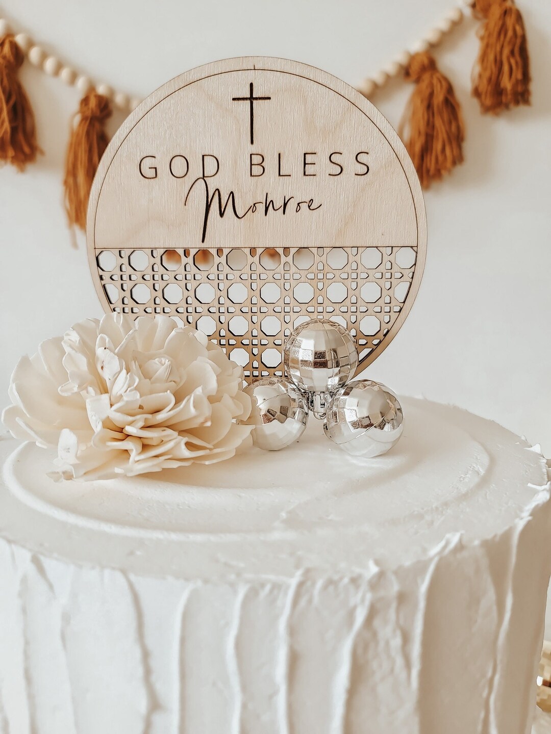 Personalized Half Circle Baptism Cake Topper | Rattan Cake Topper ...