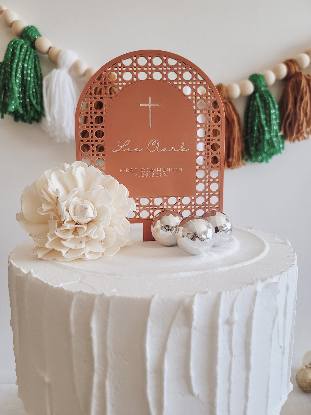 Terracotta Personalized Baptism Cake Topper Acrylic First Communion ...