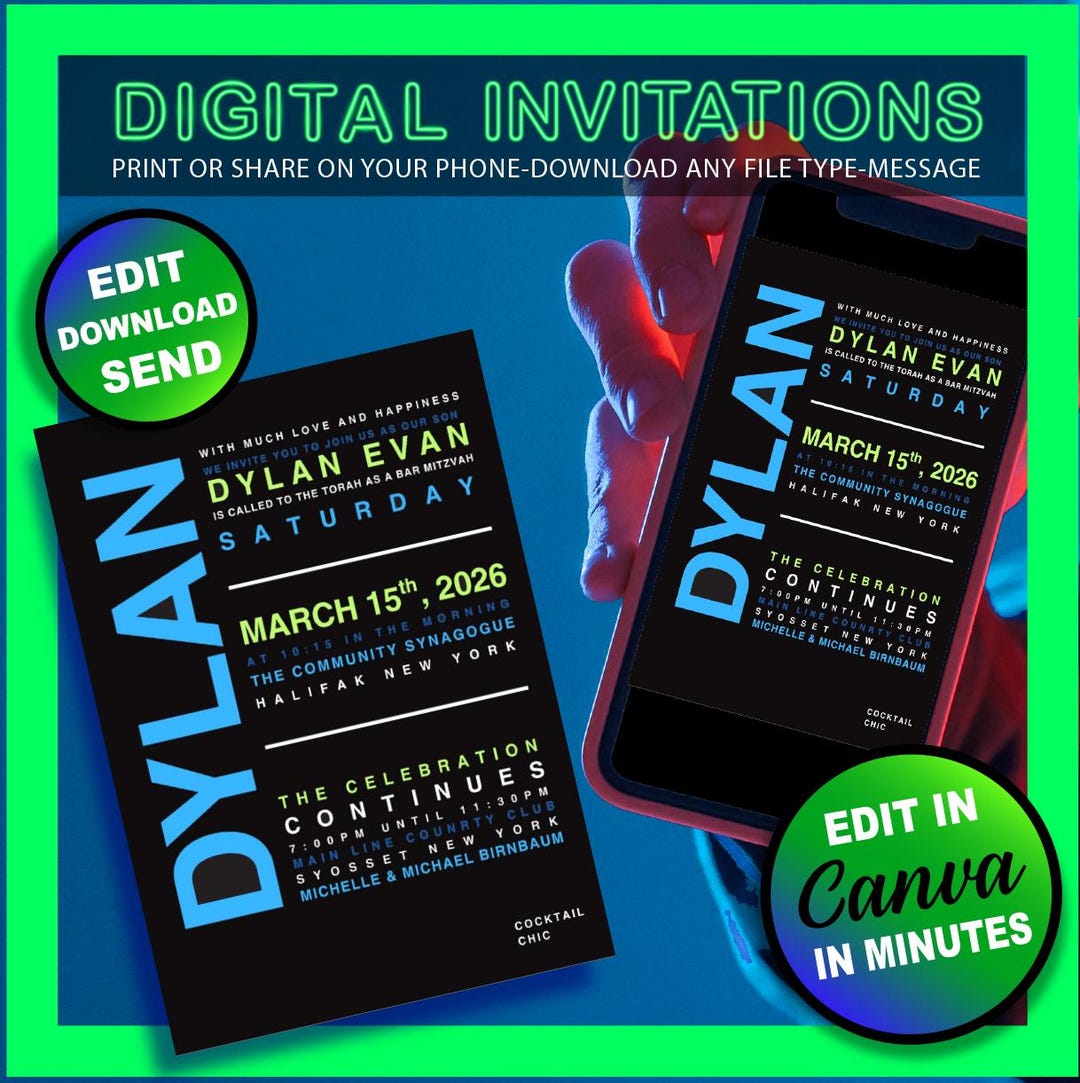 Instant Download BAR MITZVAH Invitation | Printable & Editable Digital ...