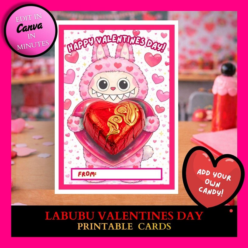 Valentines Day LABUBU Template Instant Digital Download Class Gift ...