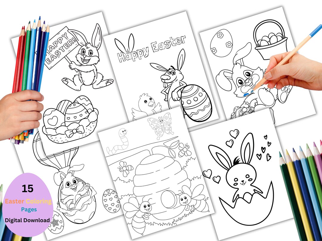 Easter Digital Colouring Pages for Kids, Printable Coloring Pages ...