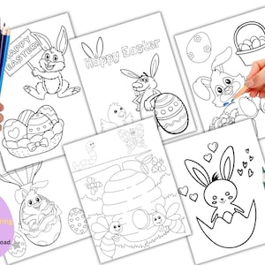 Easter Digital Colouring Pages for Kids, Printable Coloring Pages ...