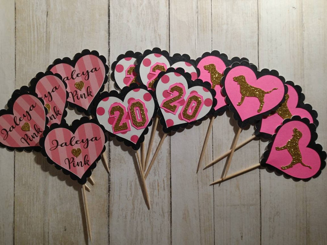 VS PINK Personalized Cupcake Toppers,i Love Pink Birthday Party,custom ...