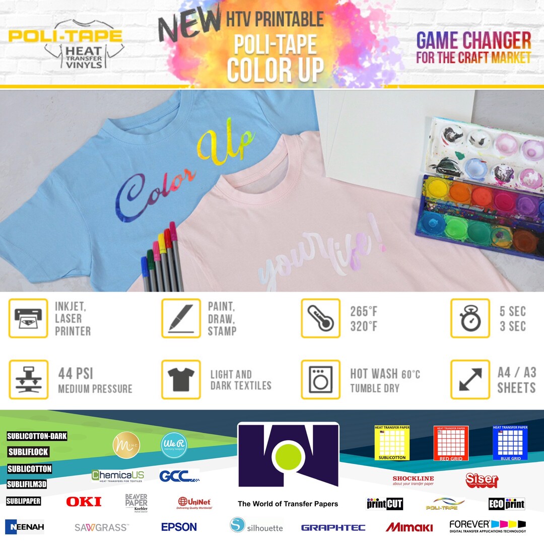 COLOR UP Printable and Drawable HTV Transfer 5 Sheets A4 - Etsy