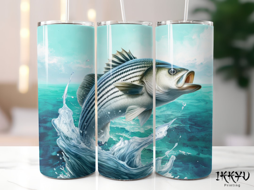 Striped Bass Fish Jumping Fishing Fisherman 20 Oz Skinny Tumbler Wrap ...