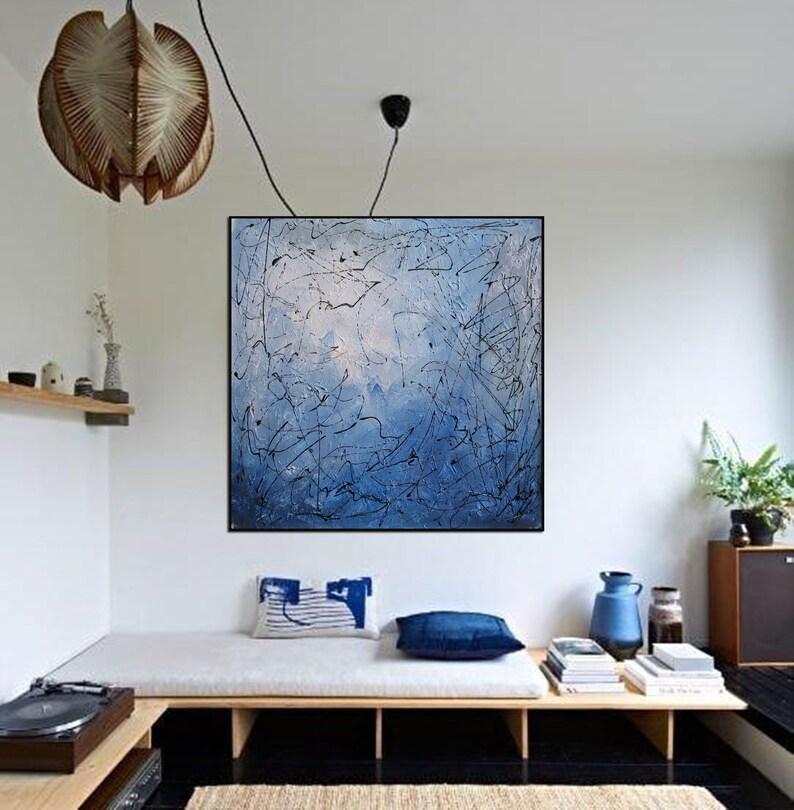 Blue Abstract Art Oversized Canvas Abstract Wall Art Acrylic Painting ...