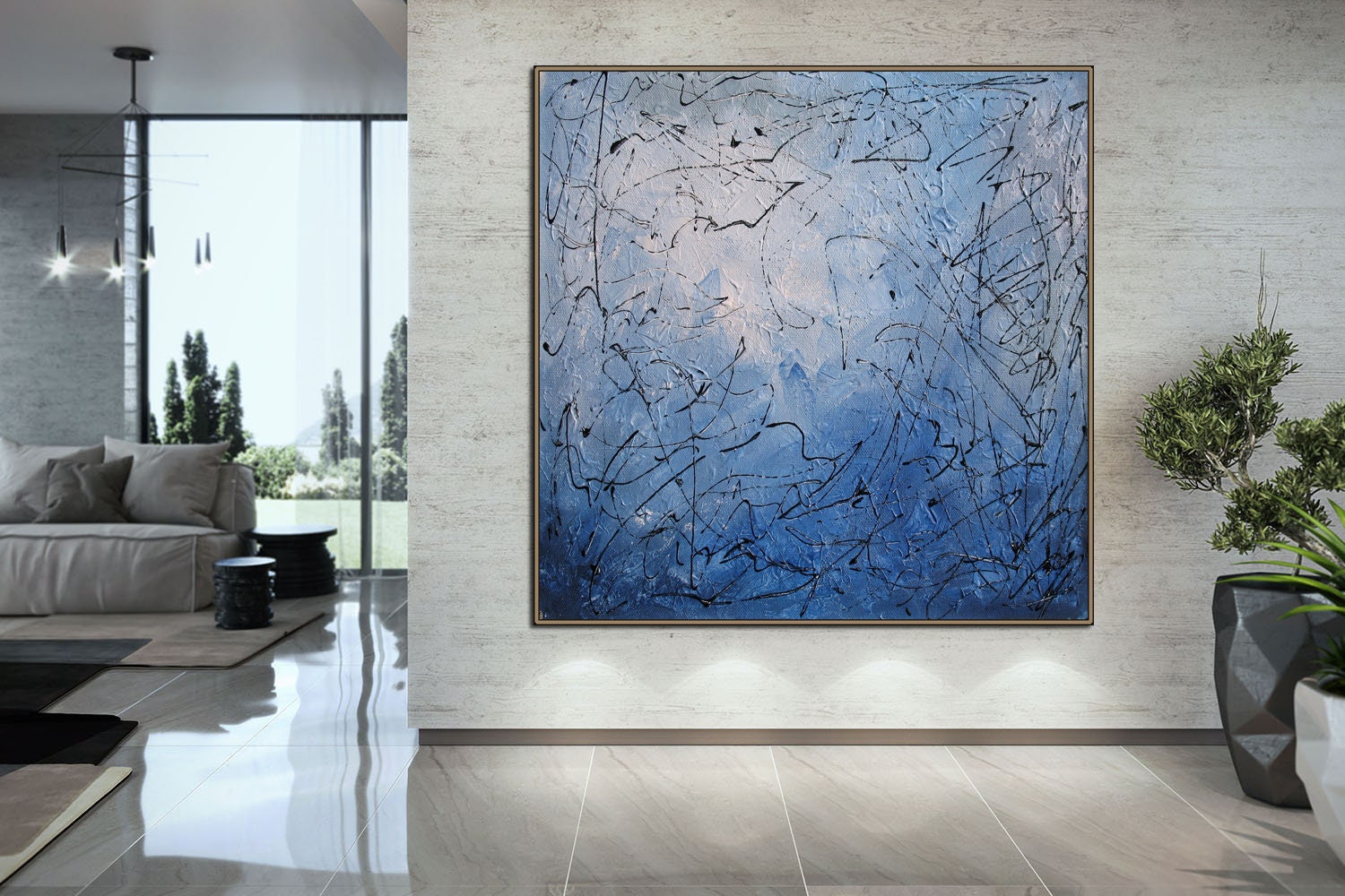 Blue Abstract Art Oversized Canvas Abstract Wall Art Acrylic Painting ...