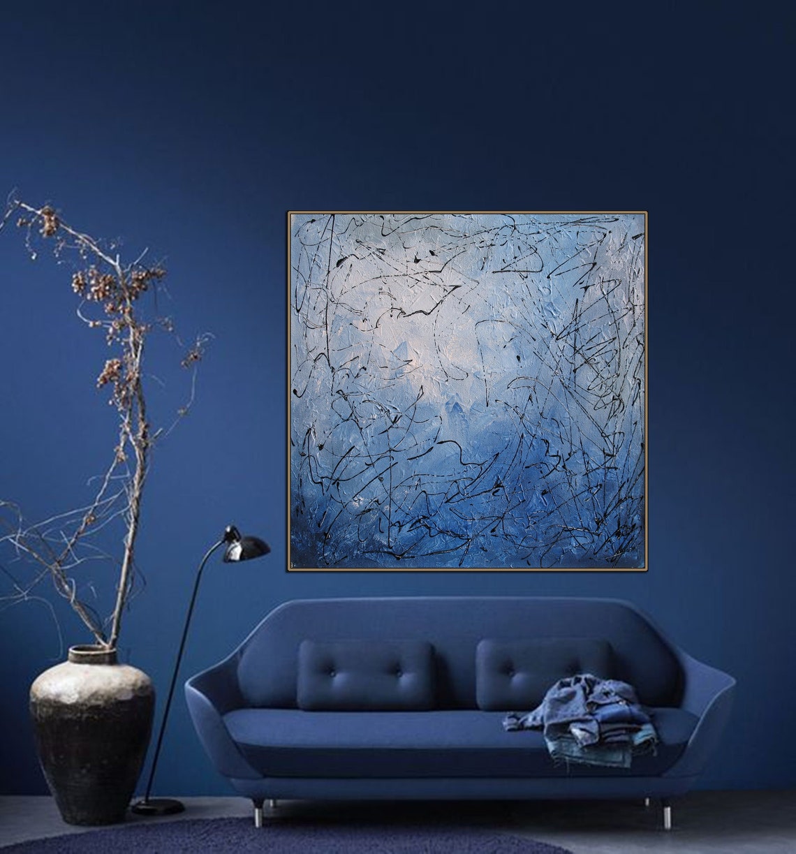 Blue Abstract Art Oversized Canvas Abstract Wall Art Acrylic Painting ...