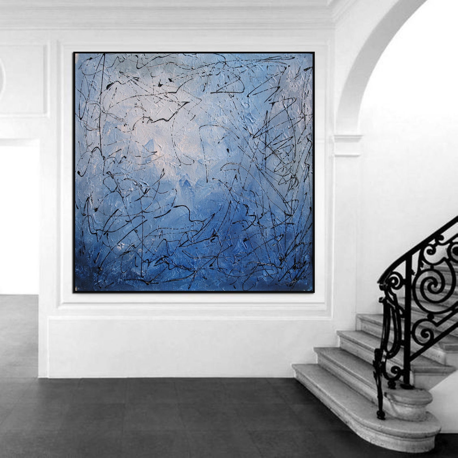 Blue Abstract Art Oversized Canvas Abstract Wall Art Acrylic Painting ...