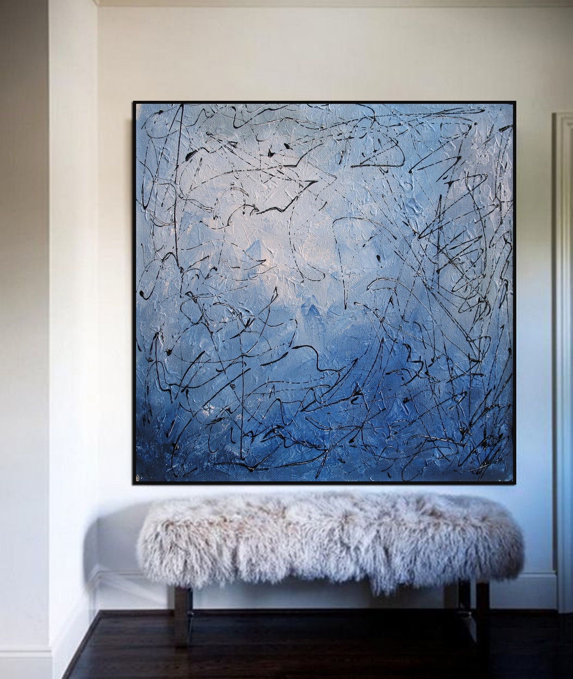 Blue Abstract Art Oversized Canvas Abstract Wall Art Acrylic Painting ...