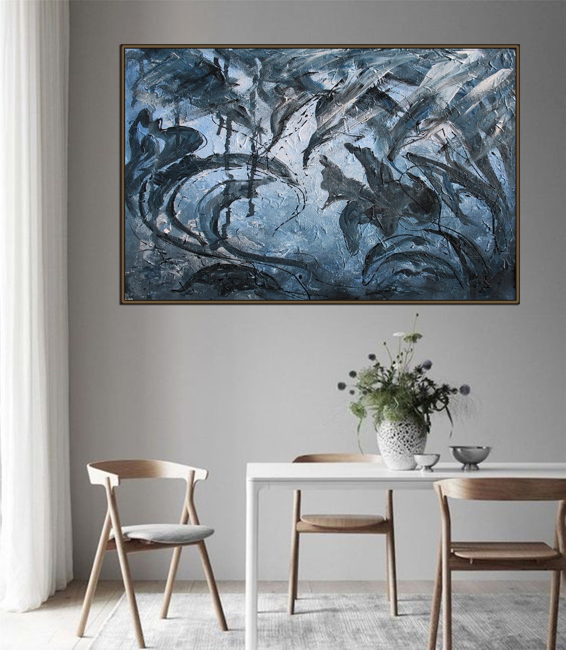 Large Wall Art Canvas Blue Gray Abstract Painting Original - Etsy
