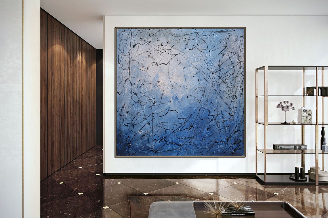 Blue Abstract Art Oversized Canvas Abstract Wall Art Acrylic Painting ...