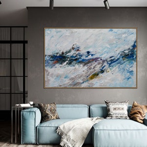 Large wall art canvas blue gray abstract painting original | Etsy