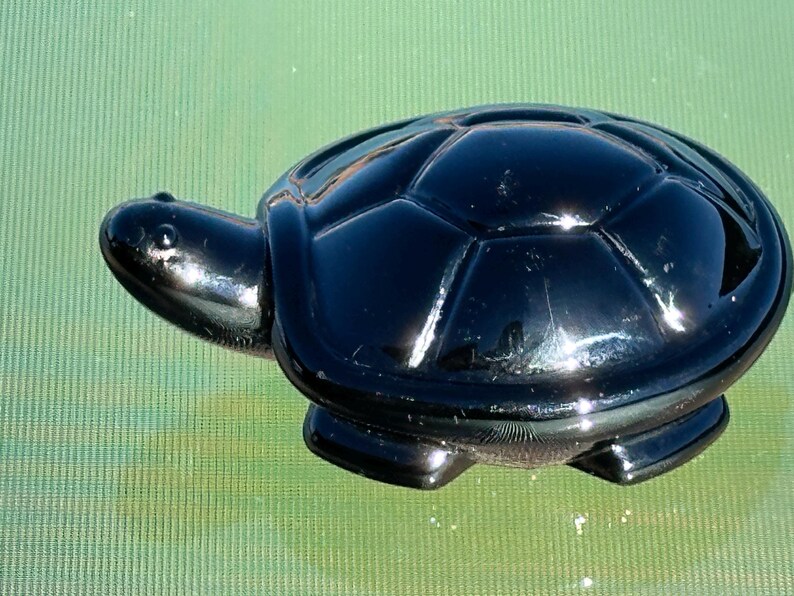 Vintage 1980s ONEIDA Turtle Figurine Paperweight Crystal Glass Black ...