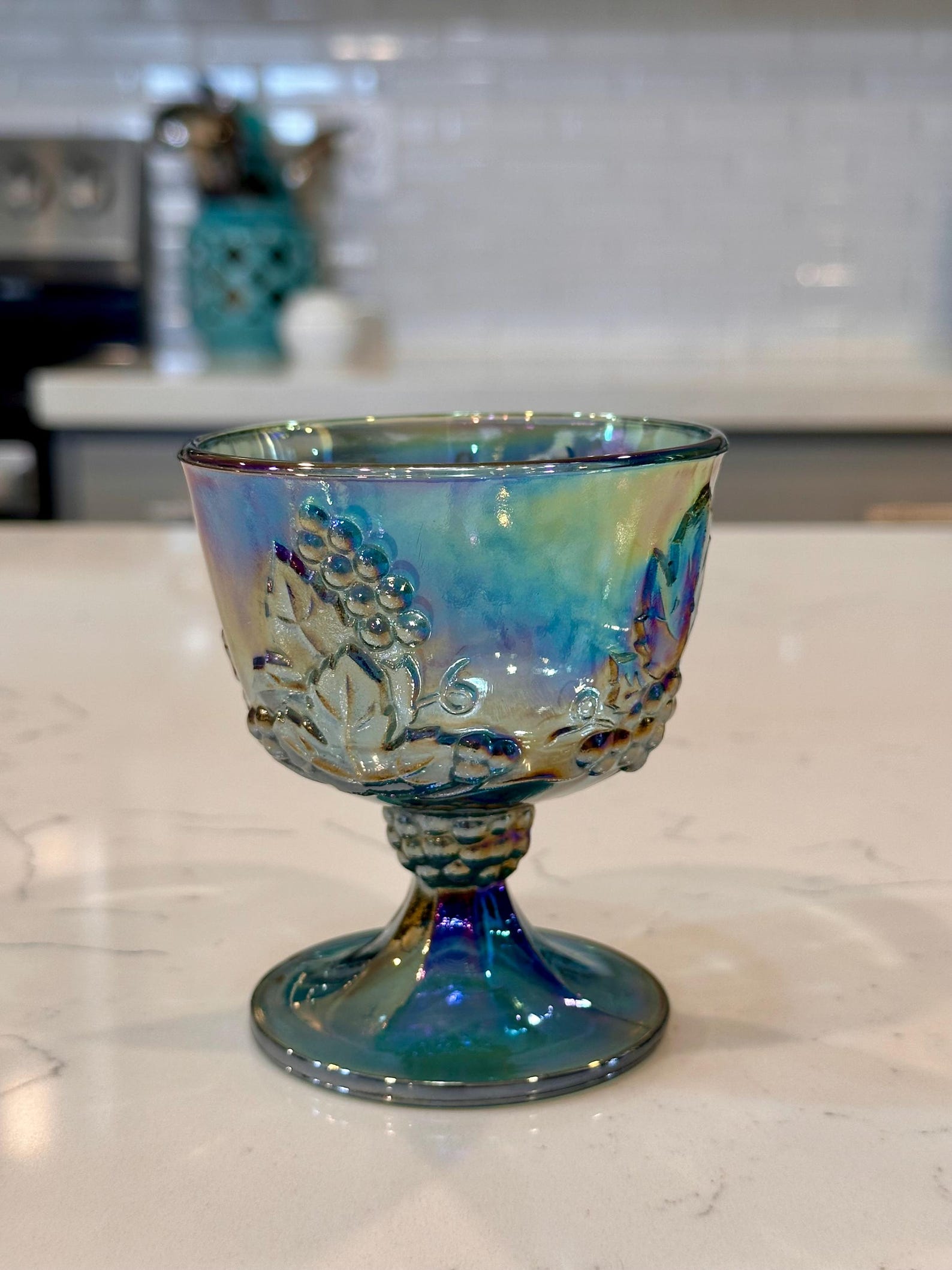 Indiana Carnival Glass Harvest Grape Blue Iridescent Footed Sugar Bowl ...