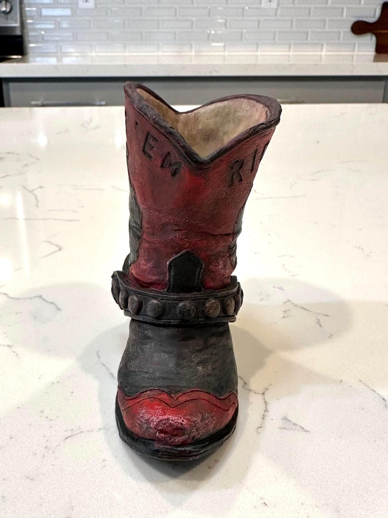 Resin Cowboy Boot Flower Vase Pen Holder 4-1/2” Tall Western Country ...